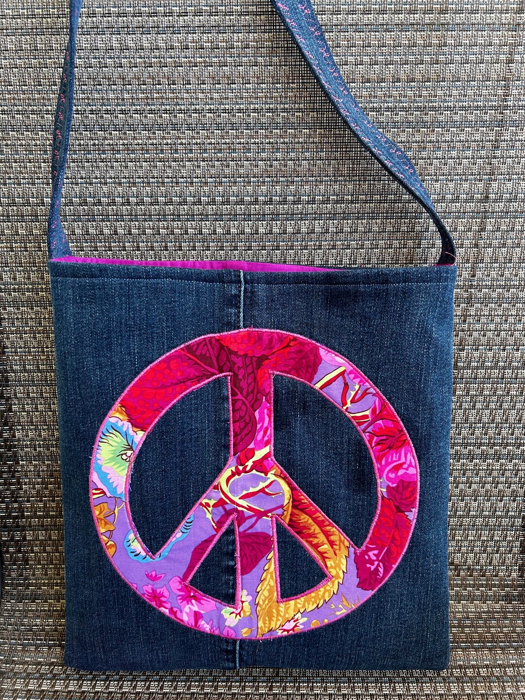 Recycled Denim With Peace Sign Purse in Pinks & Purples - Etsy