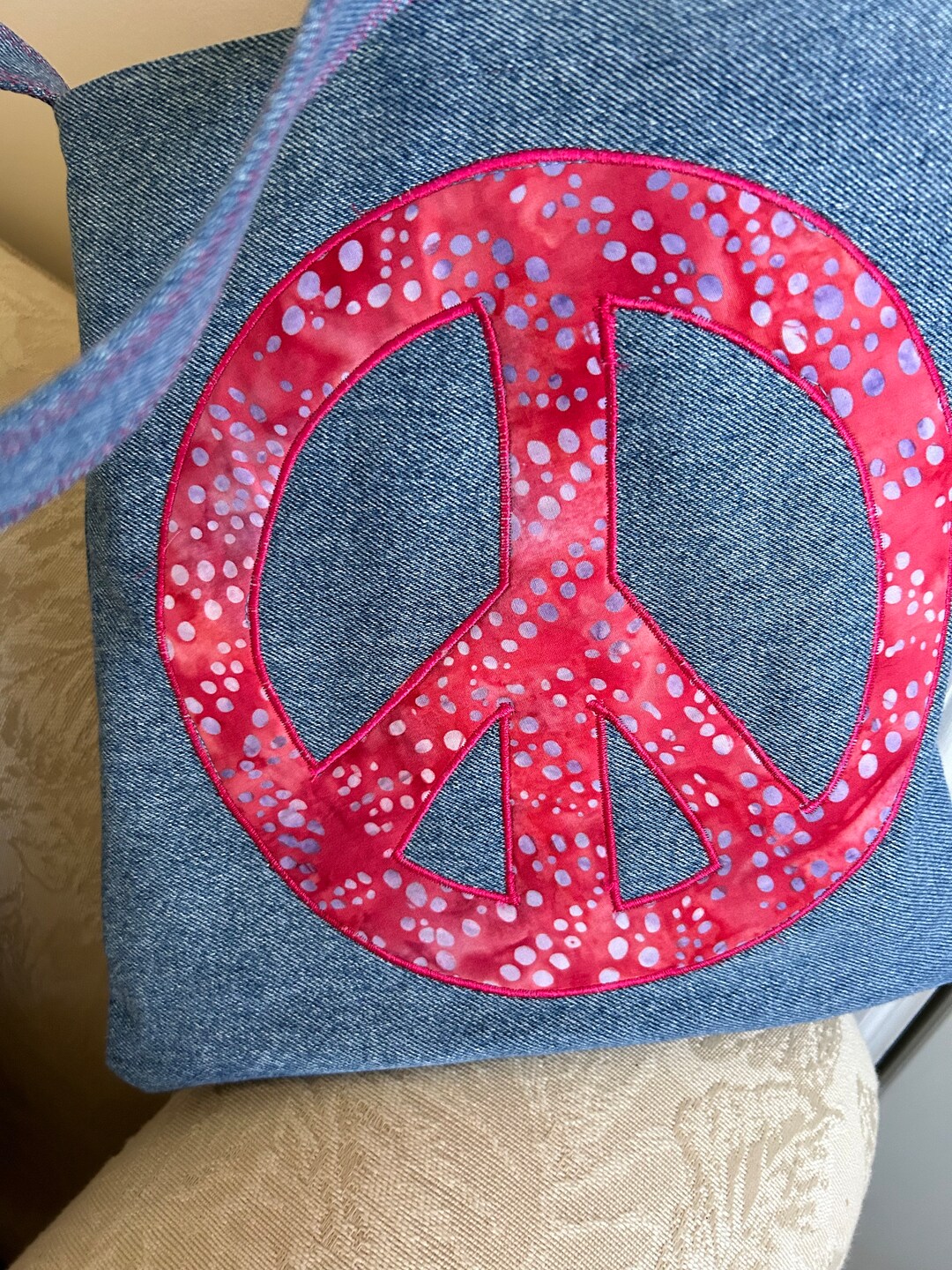Batik Peace Sign on Recycled Denim Purse - Etsy