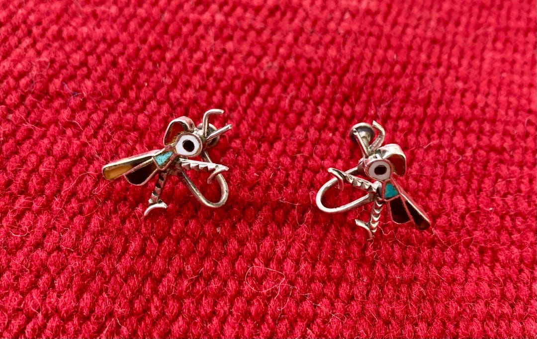 Zuni Roadrunner Earrings - Vintage - Etsy