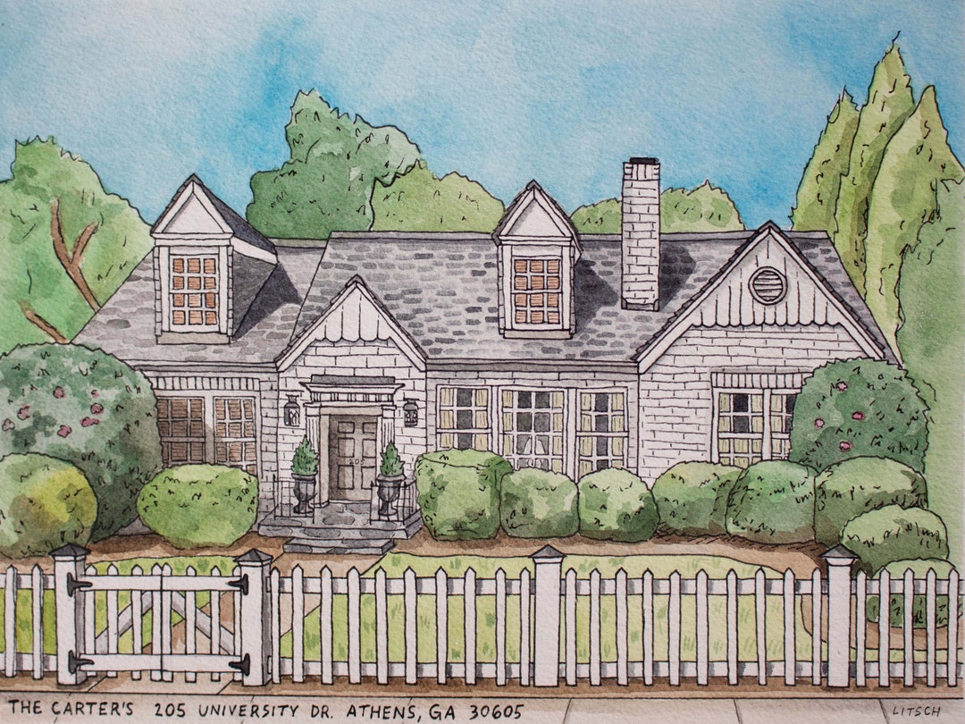 Hand Painted Watercolor and Ink House Portrait Custom Artwork - Etsy