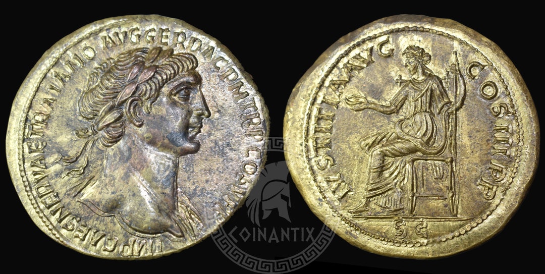TRAJAN JUSTITIA Fantasy Æ Sestertius Roman Empire 104-107 A.D. Bronze ...