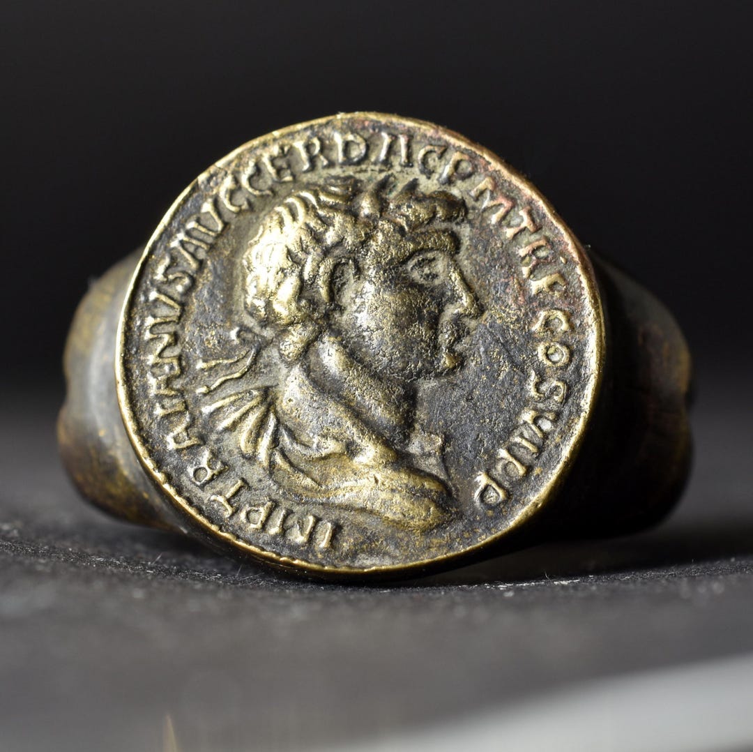 Hot Cast Bronze Ring Depicting the Obverse of a Roman Imperial Denarius ...