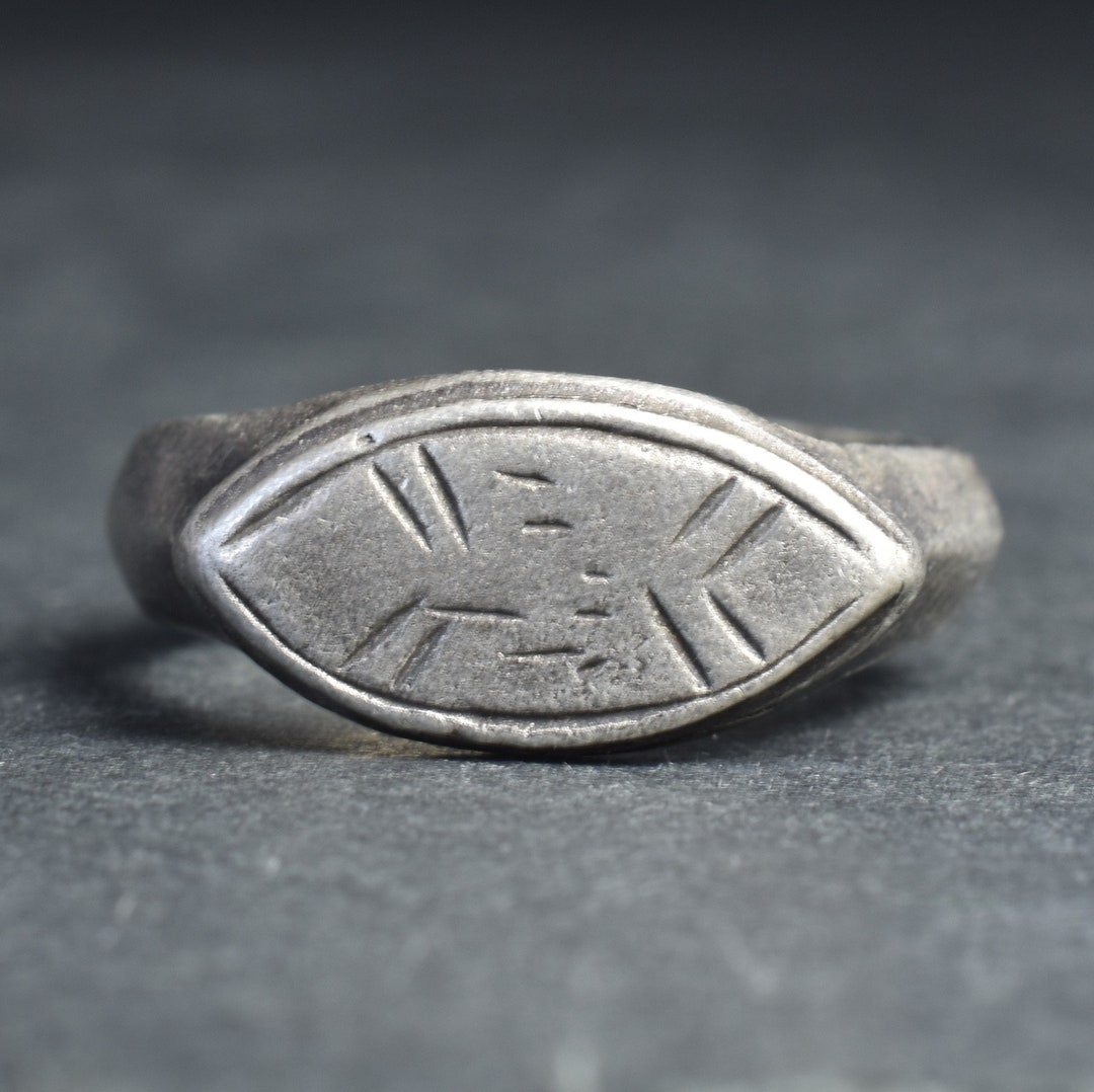 Simplistic ROMAN STYLE ENGRAVED Symbols Solid Sterling Silver Ring ...