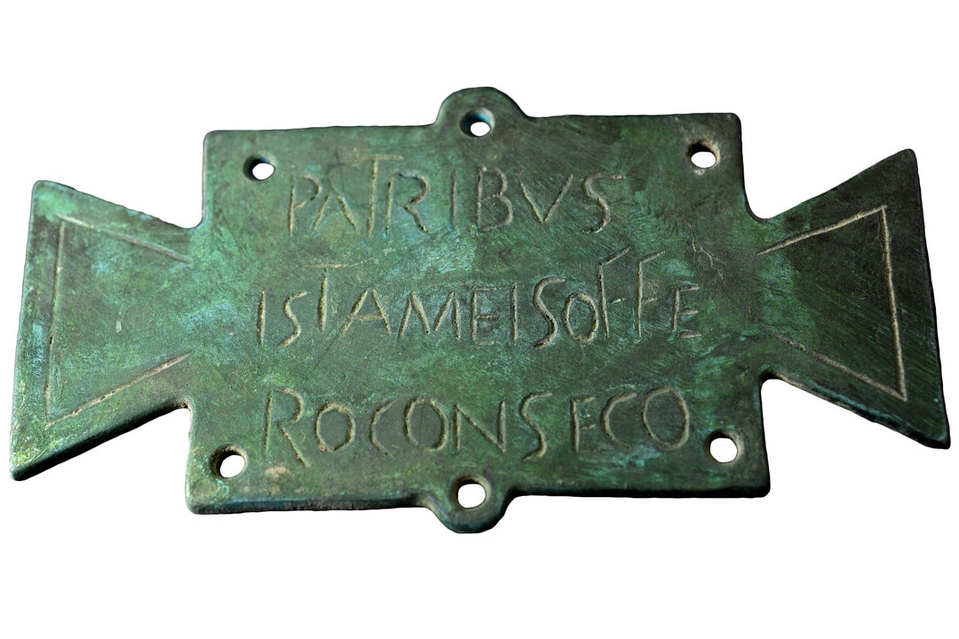 TABULA ANSATA Antique Style Replica Roman Bronze Votive Tablet Plaque ...