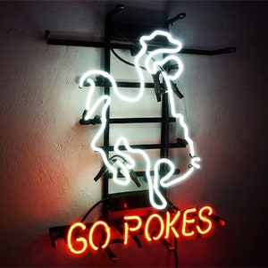 Handmade Neon Sign Custom Oklahoma State Cowboys Go Pokes Real Glass ...