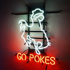 Handmade Neon Sign Custom Oklahoma State Cowboys Go Pokes Real Glass ...