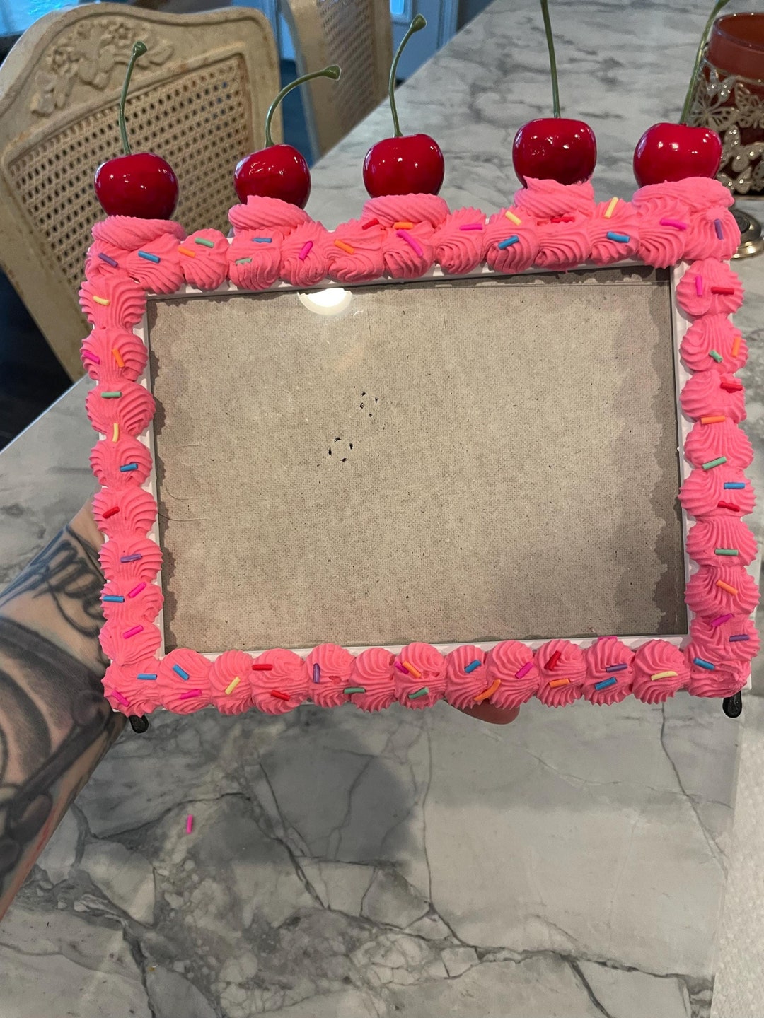 Fake Cake Photo Frame White With Colorful Sprinkles and Cherries on Top ...