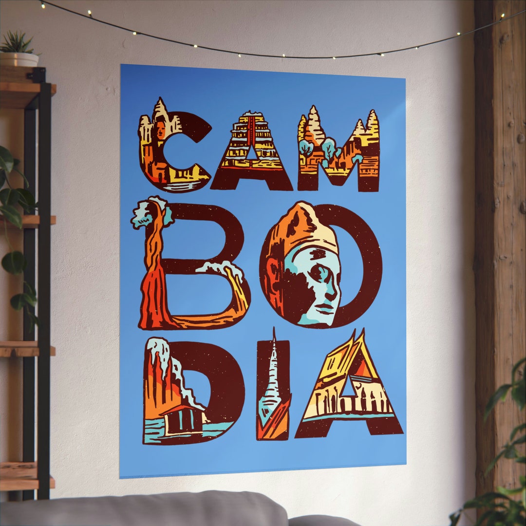 Cambodia Cultural Heritage Poster Vibrant Travel Art, Iconic Landmarks ...