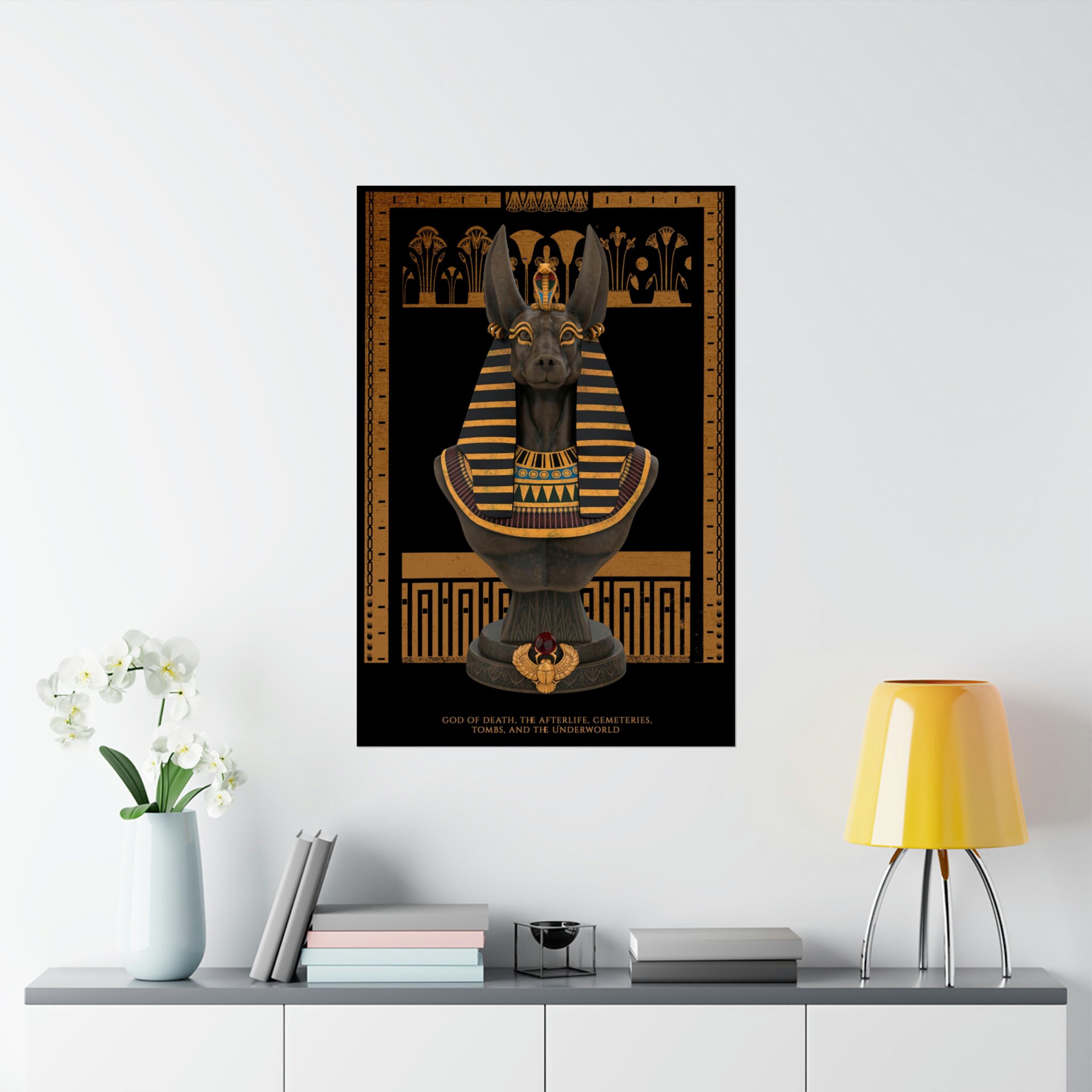 Anubis Deity Poster Ancient Egyptian God Art, Regal Hieroglyph Design ...