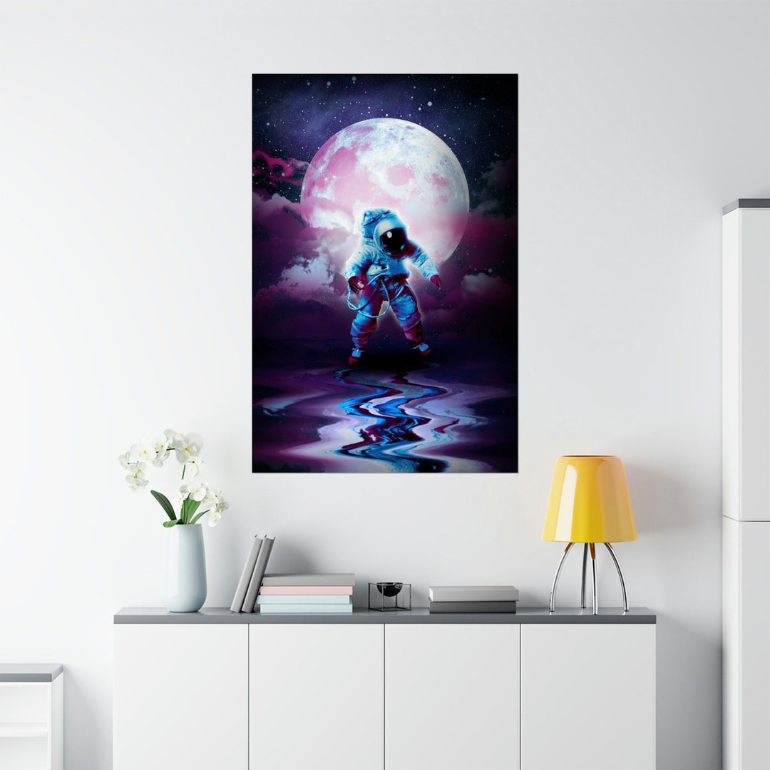 Surreal Astronaut Cosmic Poster - Vivid Space Art, Dreamlike Moon ...
