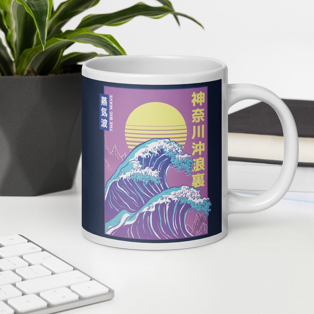 Vaporwave Great Wave Ceramic Mug Retro Japanese Hokusai Inspired Cup - Etsy
