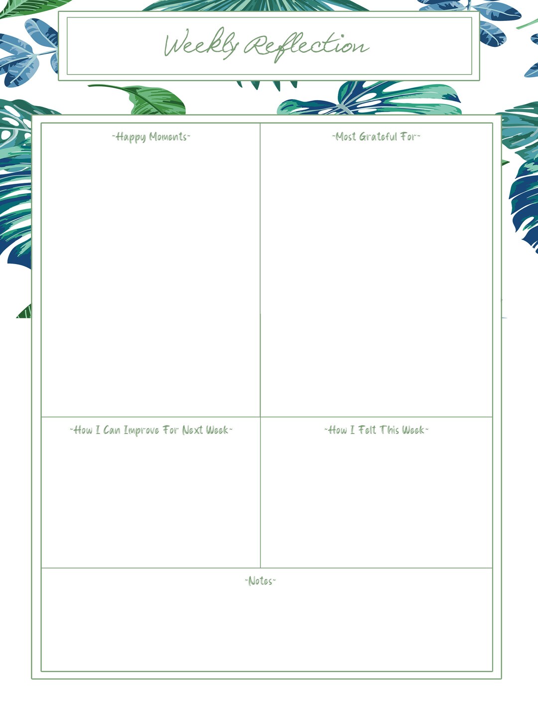 Weekly Reflection Calender Self-help Page PDF Blue - Etsy