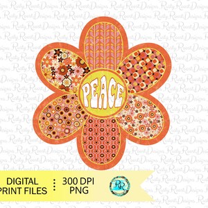 Retro Peace Flower Png, Retro Sublimation Designs Downloads ...