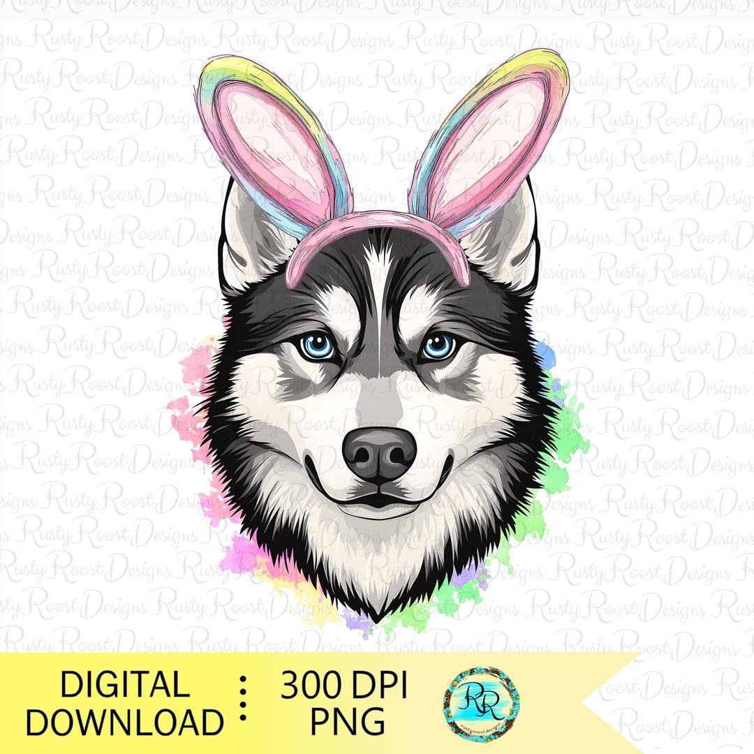 Easter Husky Png, Dog With Bunny Ears, Easter Sublimation Designs ...