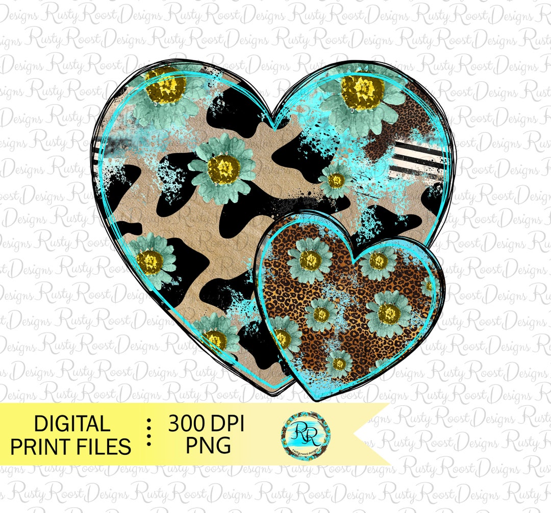 Cowhide Hearts PNG, Cowhide and Leopard Png, Sublimation Designs ...
