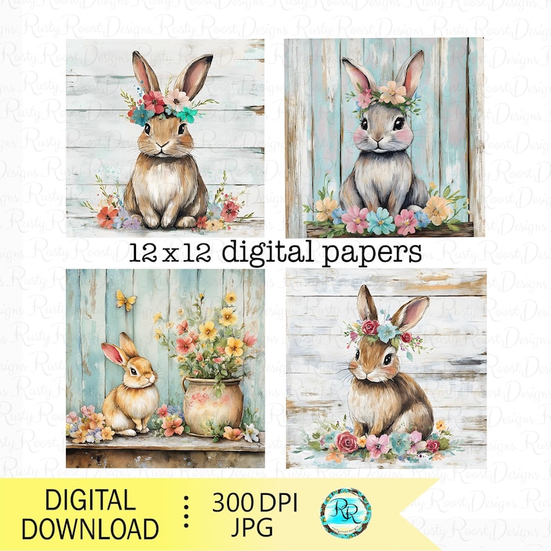 Easter Digital Paper, Spring Scrapbook Paper, Bunny Printables, Junk ...