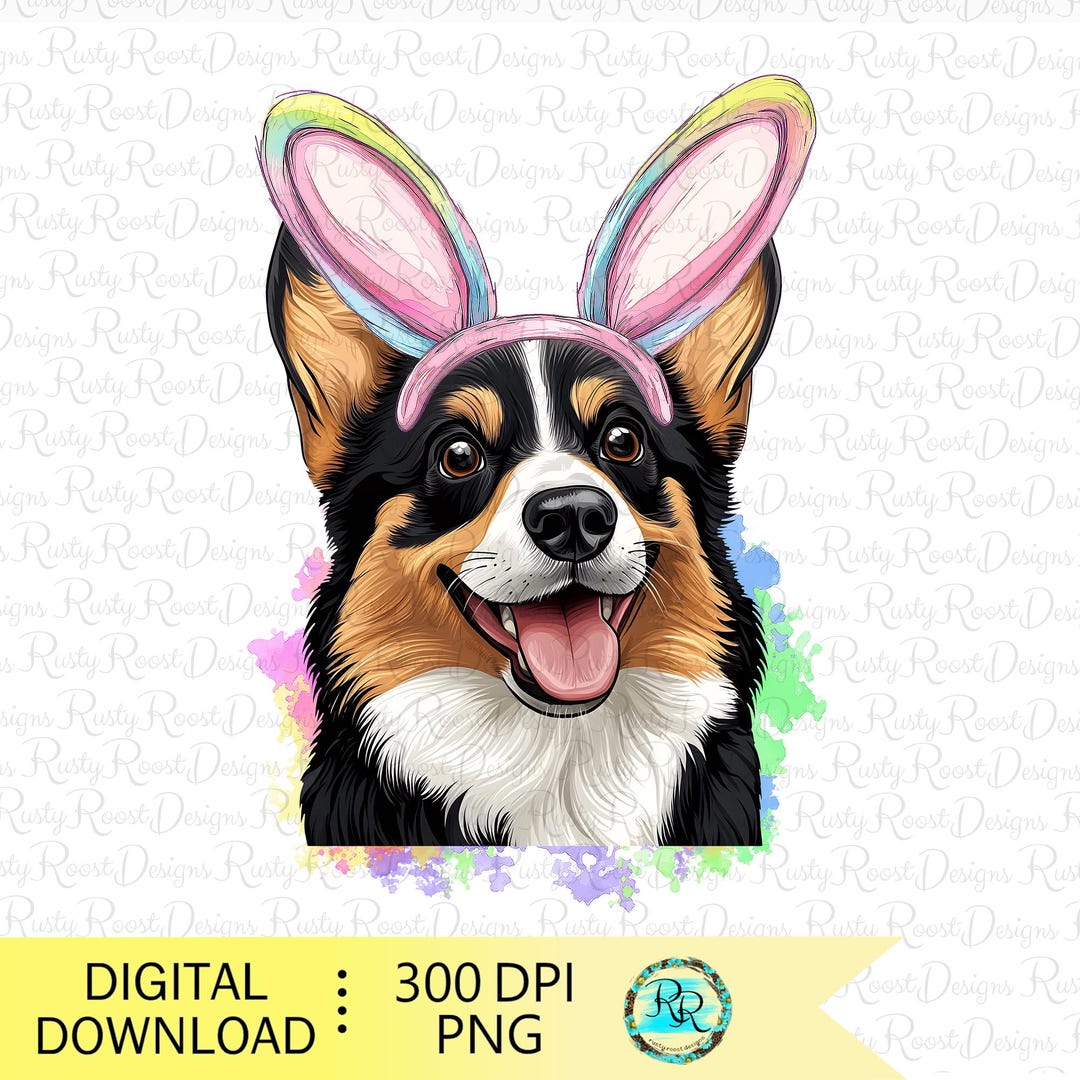 Easter Corgi Png, Dog With Bunny Ears, Easter Sublimation Designs ...