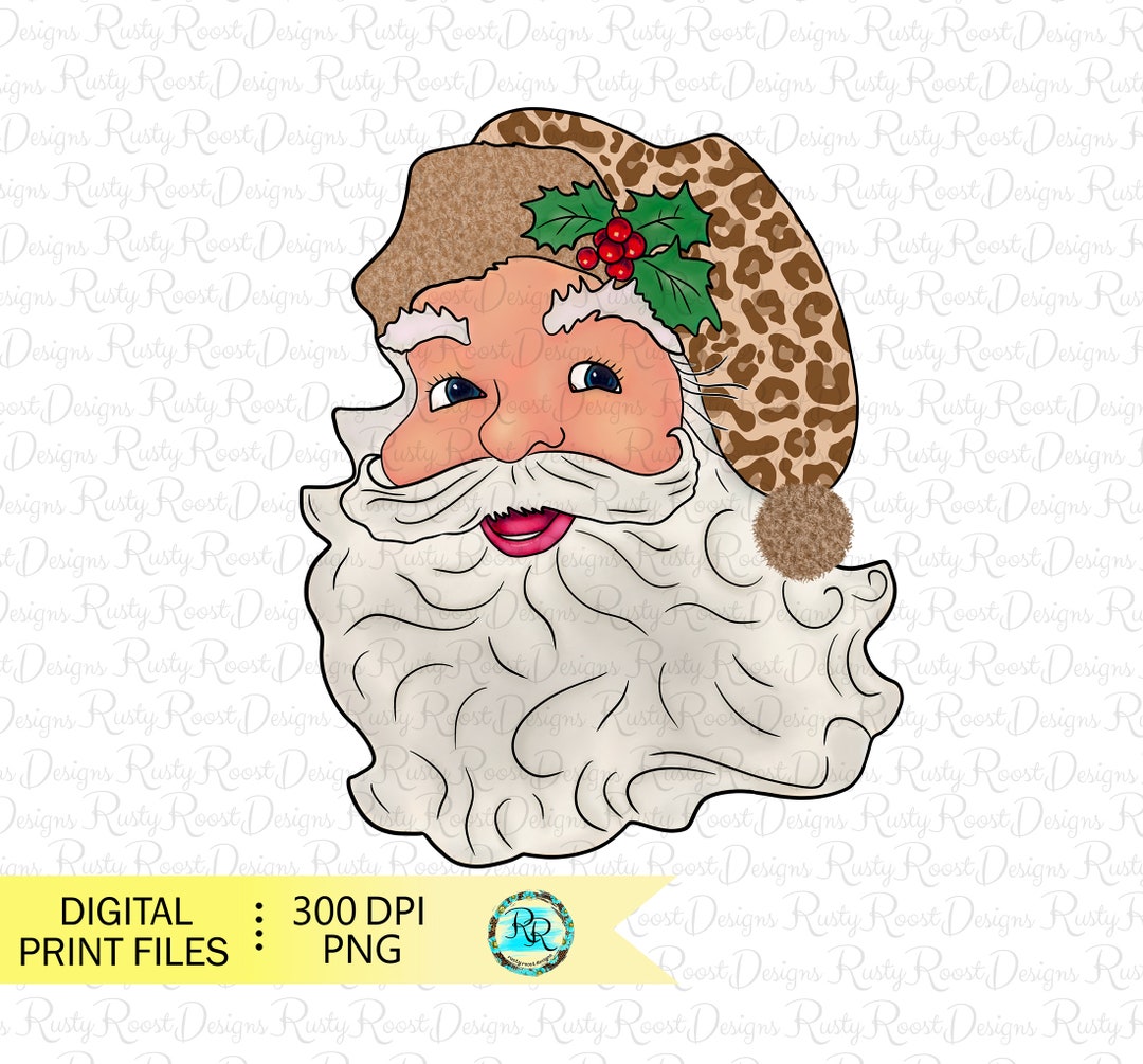 Santa PNG, Christmas Sublimation Designs, Leopard Santa Hat, Christmas ...