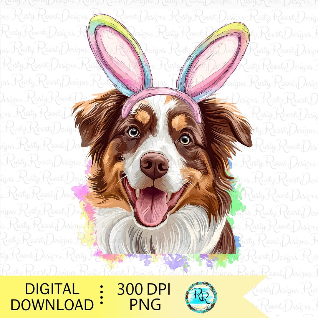 Easter Red Merle Aussie Png, Dog With Bunny Ears, Easter Sublimation ...