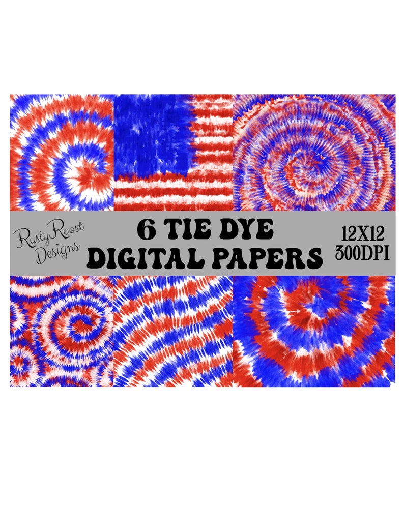 Tie Dye Digital Paper, Patriotic Digital Paper, 4th of July, American ...