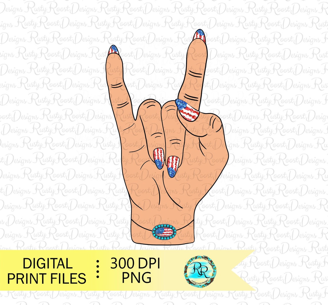 America Rock on Hand Sign Png, 4th of July Sublimation Designs ...