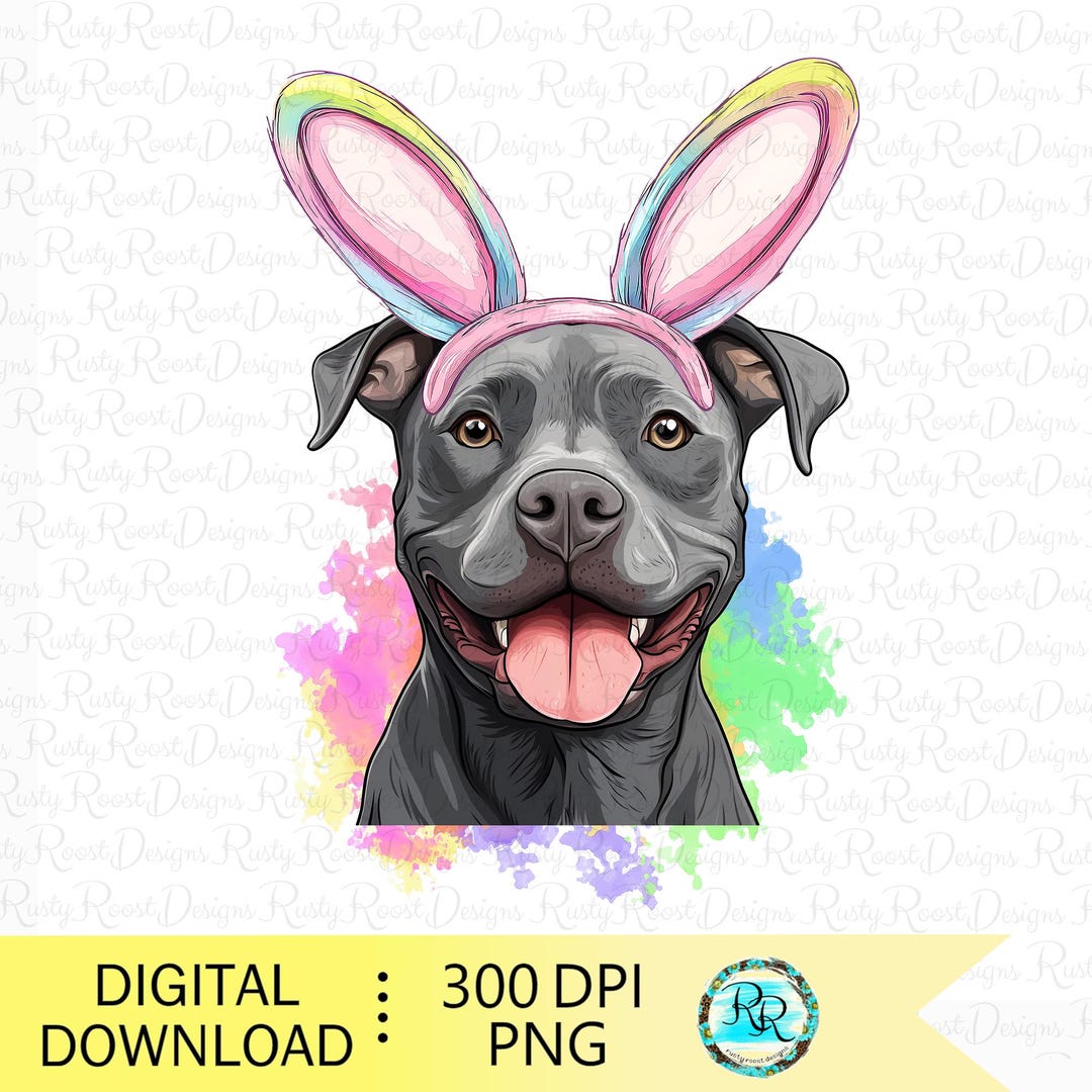 Easter Pitbull Png, Dog With Bunny Ears, Easter Sublimation Designs ...