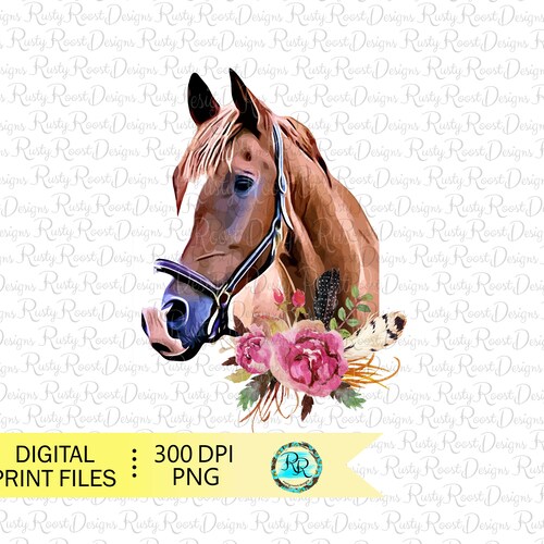 Watercolor Horse With Flower Sublimation Designs Download - Etsy