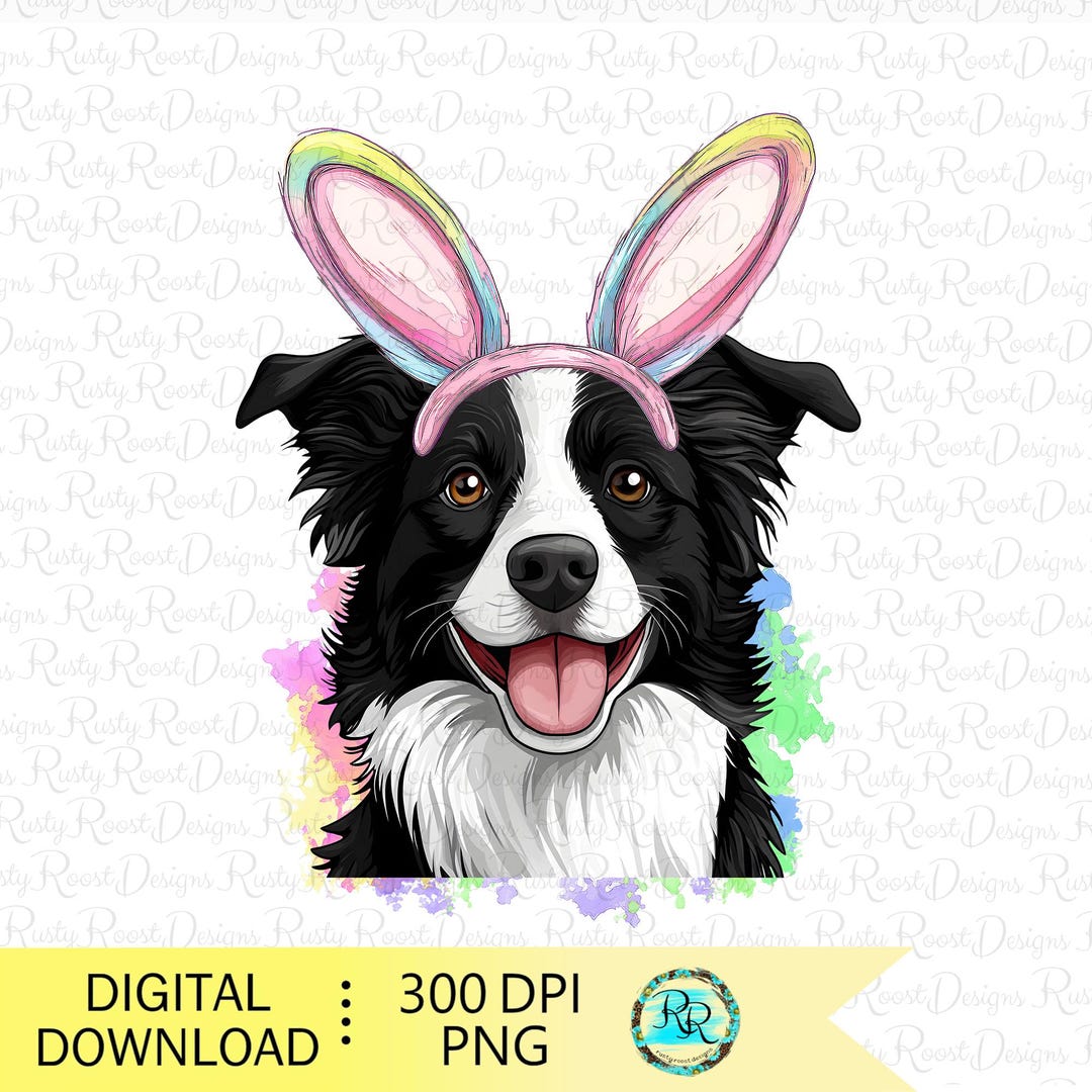 Easter Border Collie Png, Dog With Bunny Ears, Easter Sublimation ...
