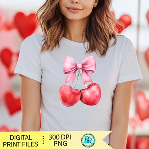 Coquette Valentines PNG, Valentines Day Sublimation Design, Cherries ...