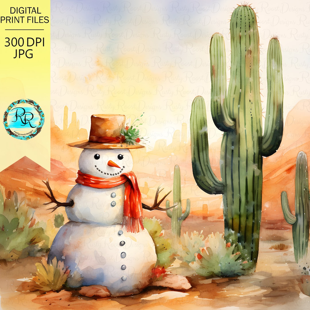 Snowman Cactus, Western Sublimation Designs, Desert Christmas, Snowman ...