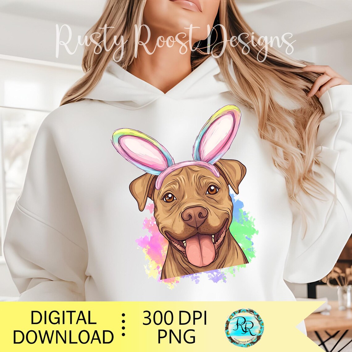 Easter Pitbull Png, Dog With Bunny Ears, Easter Sublimation Designs ...