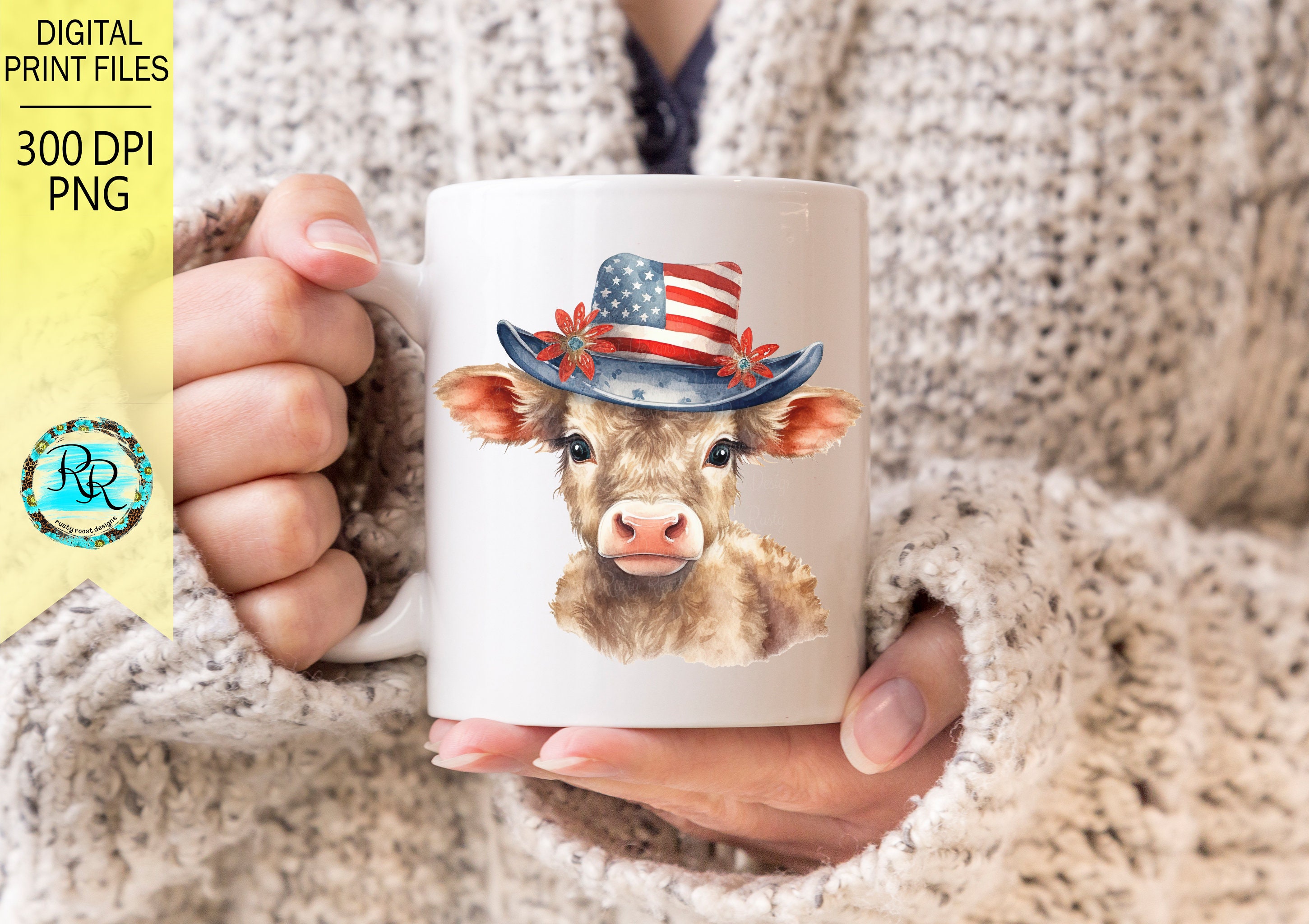 Patriotic Cow Png, 4th of July, Sublimation Design, Cow With Hat, USA ...