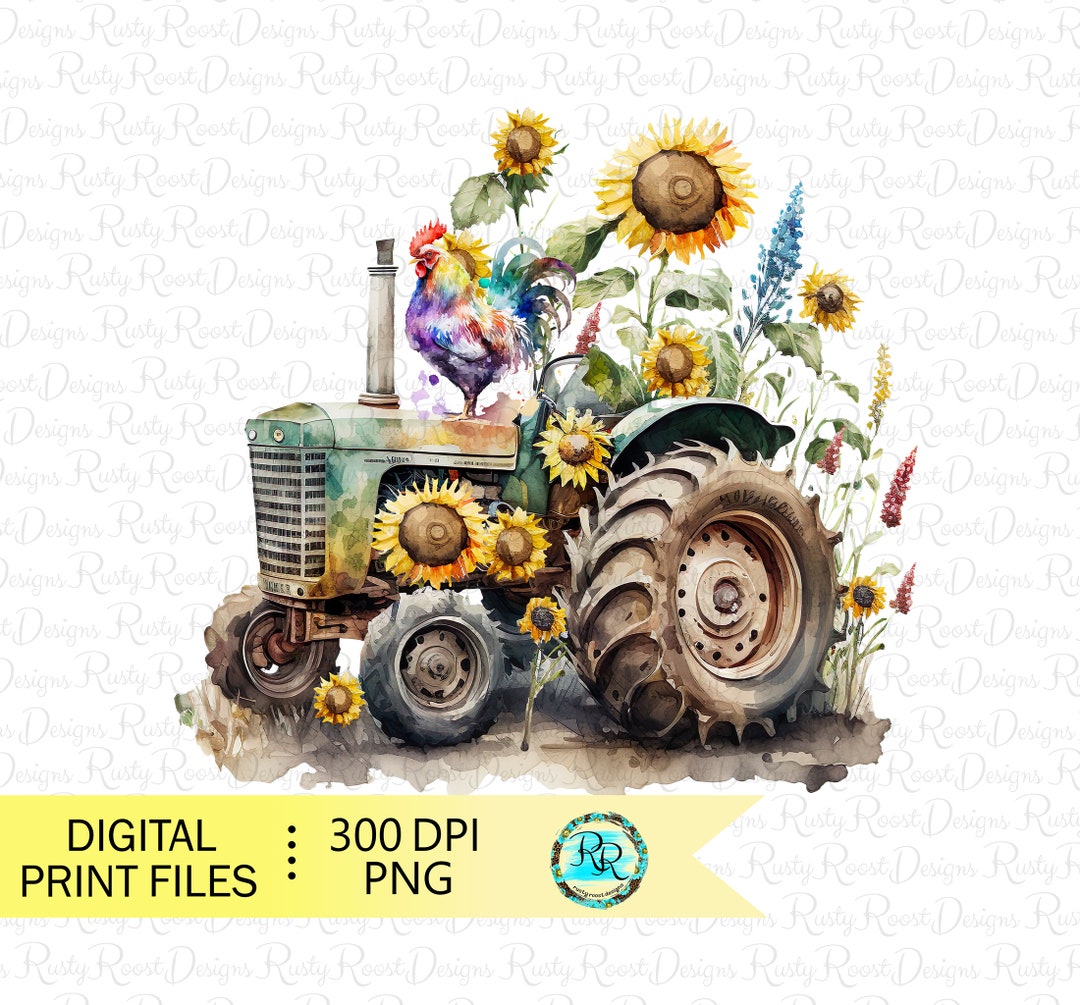 Tractor Png, Farm Sublimation Designs, Tractor With Flowers, Chicken ...