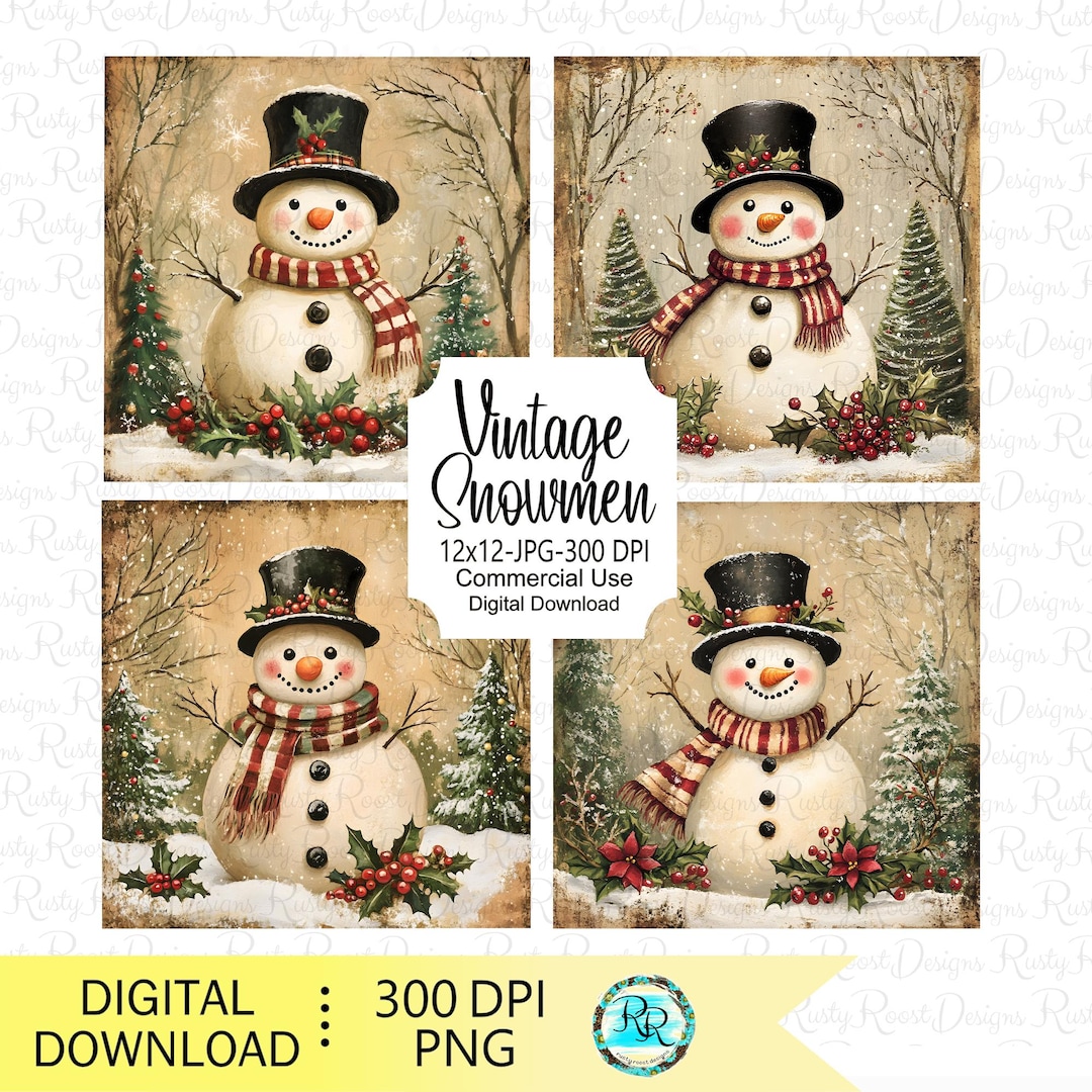 Vintage Snowman, Snowman Digital Paper, Scrapbook Digital Paper ...