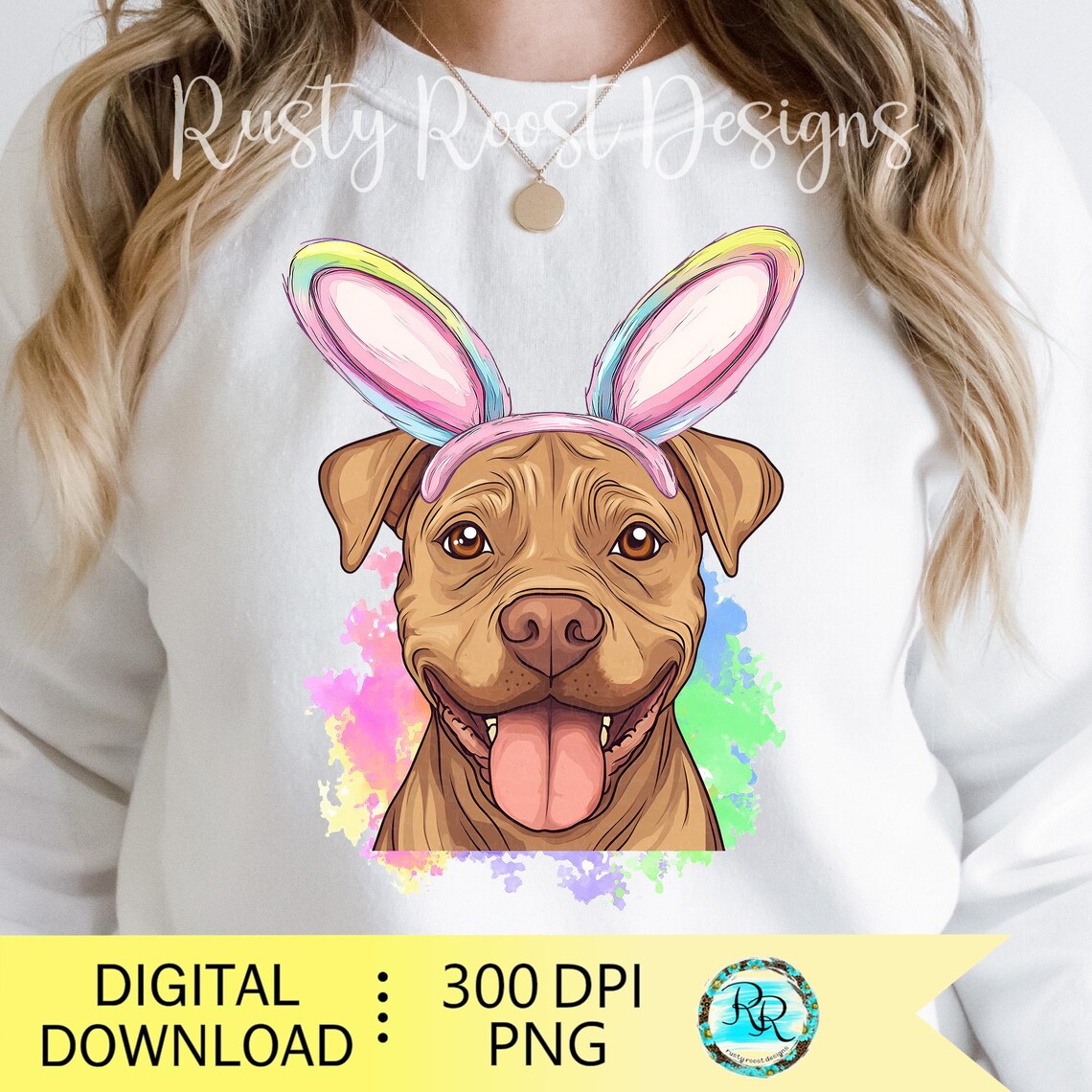 Easter Pitbull Png, Dog With Bunny Ears, Easter Sublimation Designs ...