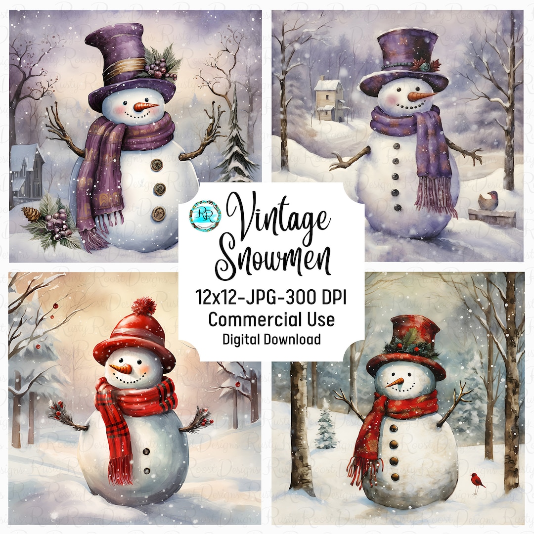 Vintage Snowman, Snowman Digital Paper, Scrapbook Digital Paper ...