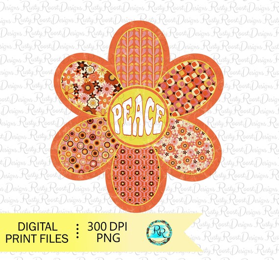 Retro Peace Flower Png Retro Sublimation Designs Downloads - Etsy