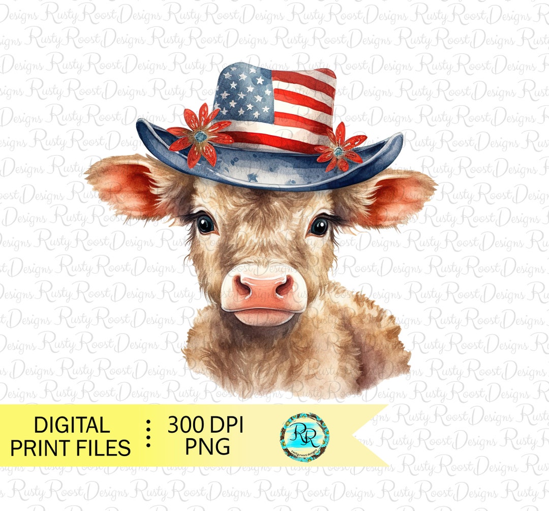 Patriotic Cow Png, 4th of July, Sublimation Design, Cow With Hat, USA ...