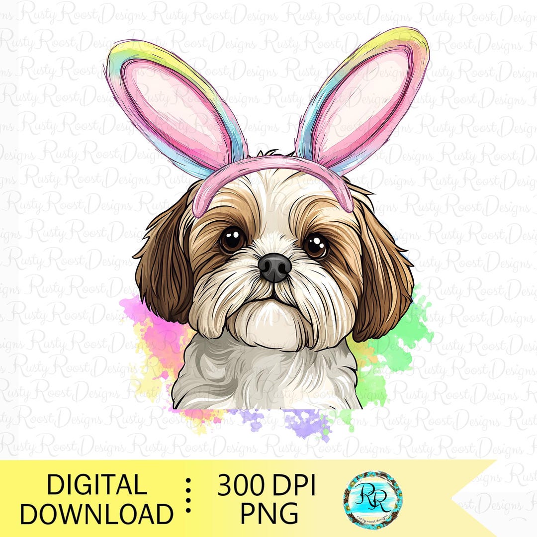 Easter Shih Tzu Png, Dog With Bunny Ears, Easter Sublimation Designs ...