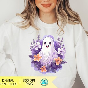 Ghost With Flowers Png, Cute Ghost, Retro Halloween Sublimation Designs ...