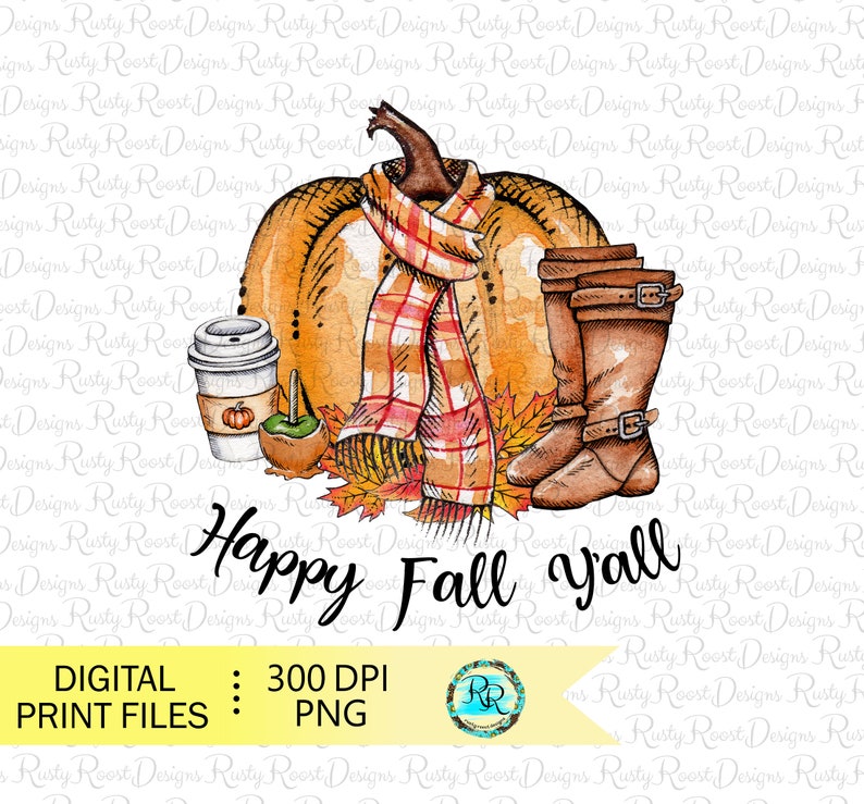 Happy Fall Y'all Png Fall Sublimation Designs Downloads - Etsy
