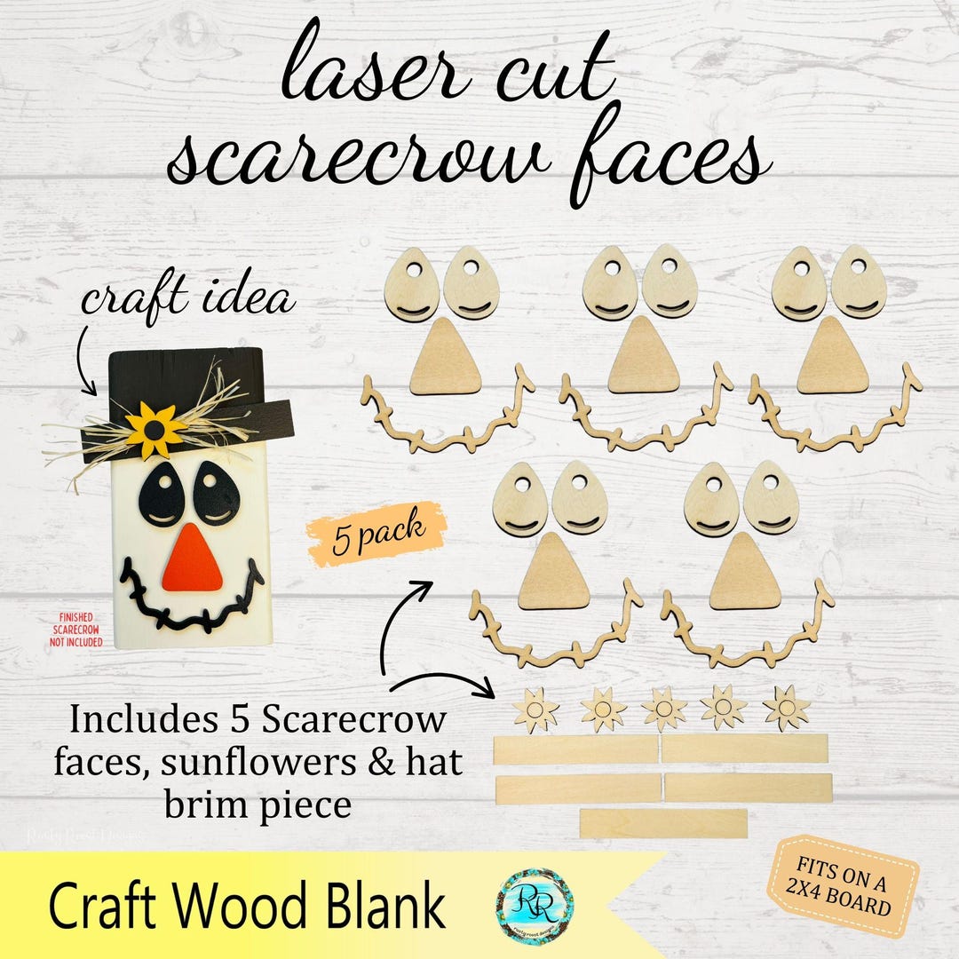 Scarecrow Face Wood Cutouts, Laser Cut Fall Craft Blanks, DIY Fall ...