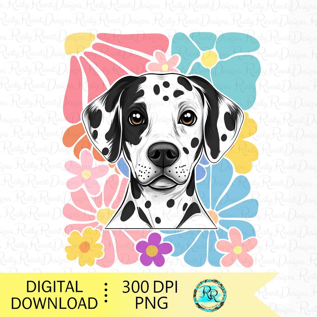 Dalmation PNG, Floral Dog Sublimation Designs, Dog With Flowers, Summer ...