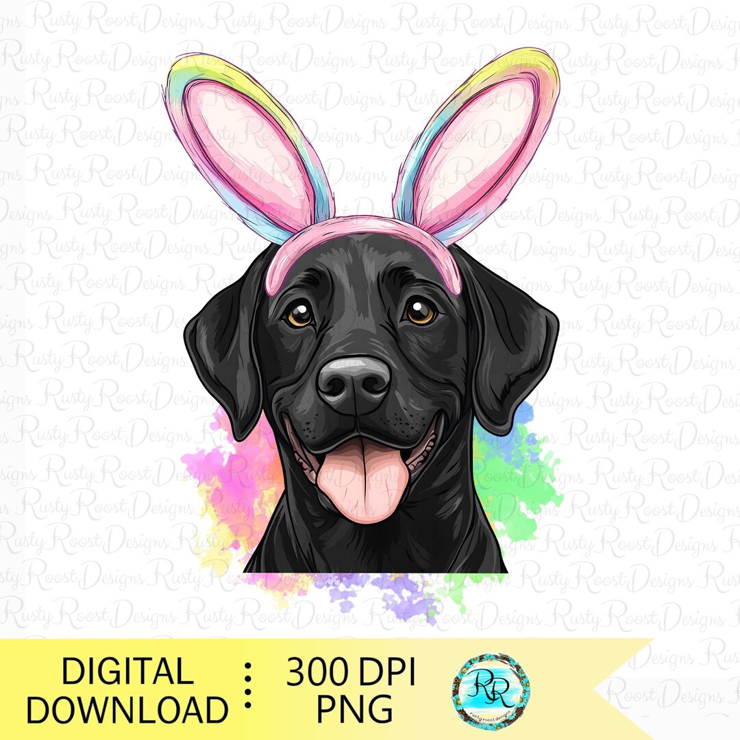 Easter Dog Png, Black Lab With Bunny Ears Png, Dog Sublimation Designs ...