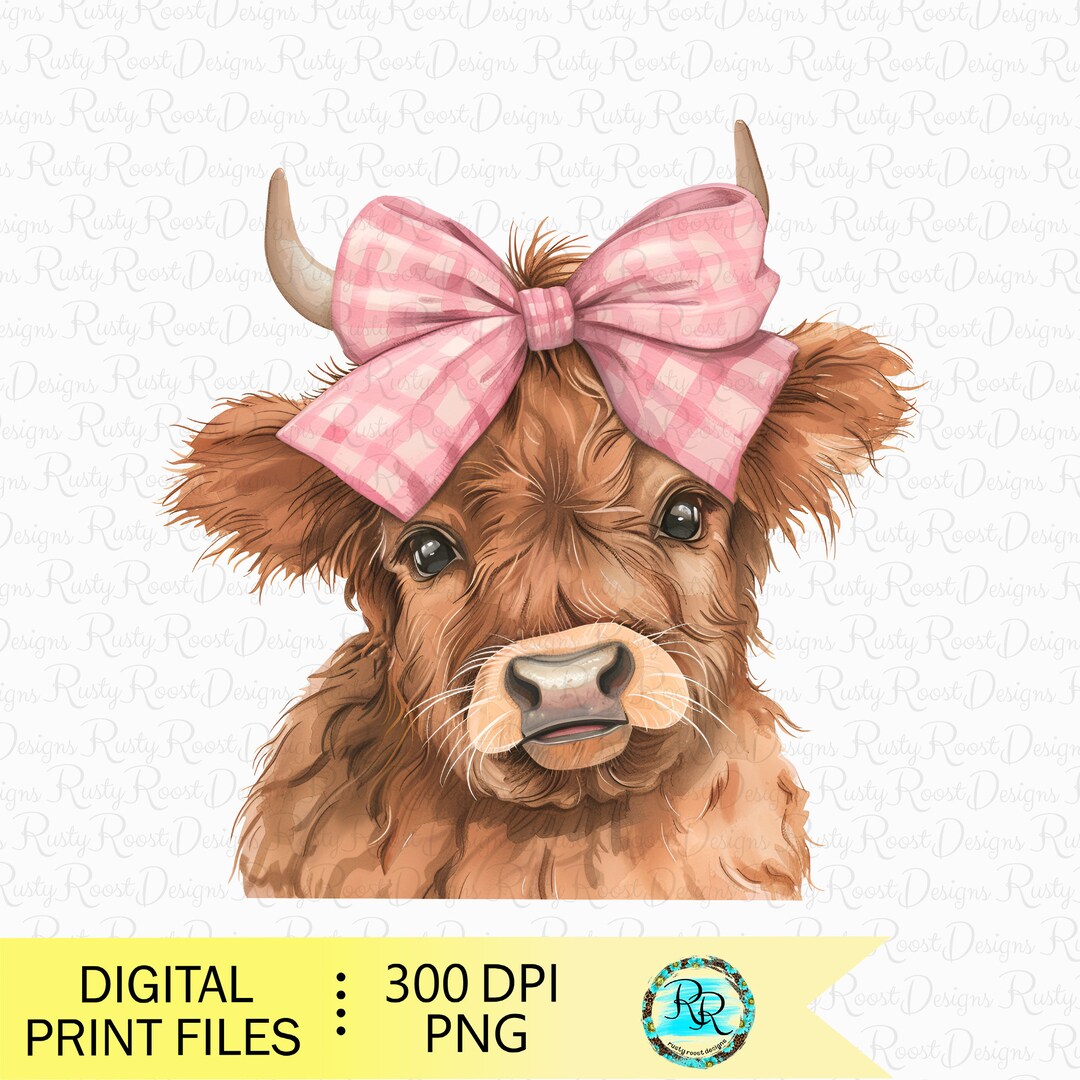 Highland Cow Png, Coquette Cow PNG, Cow Sublimation Designs, Coquette ...