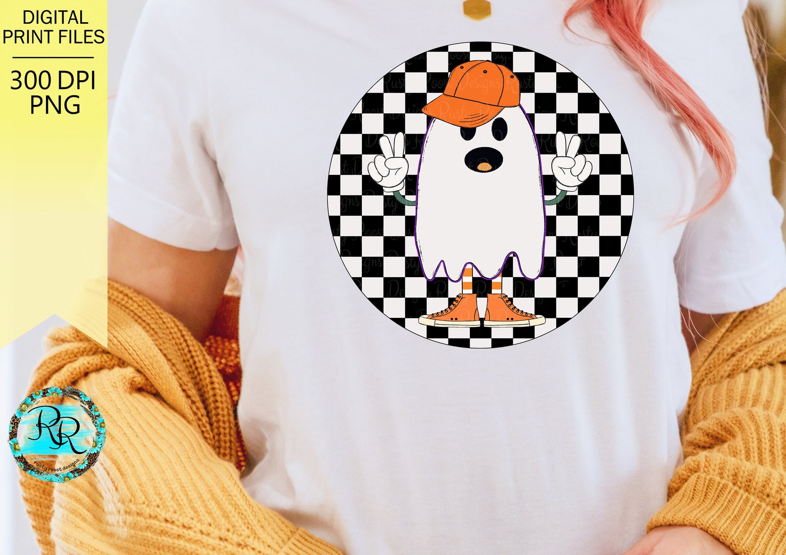 Peace Sign Ghost Png, Halloween Sublimation Designs Downloads, Retro ...