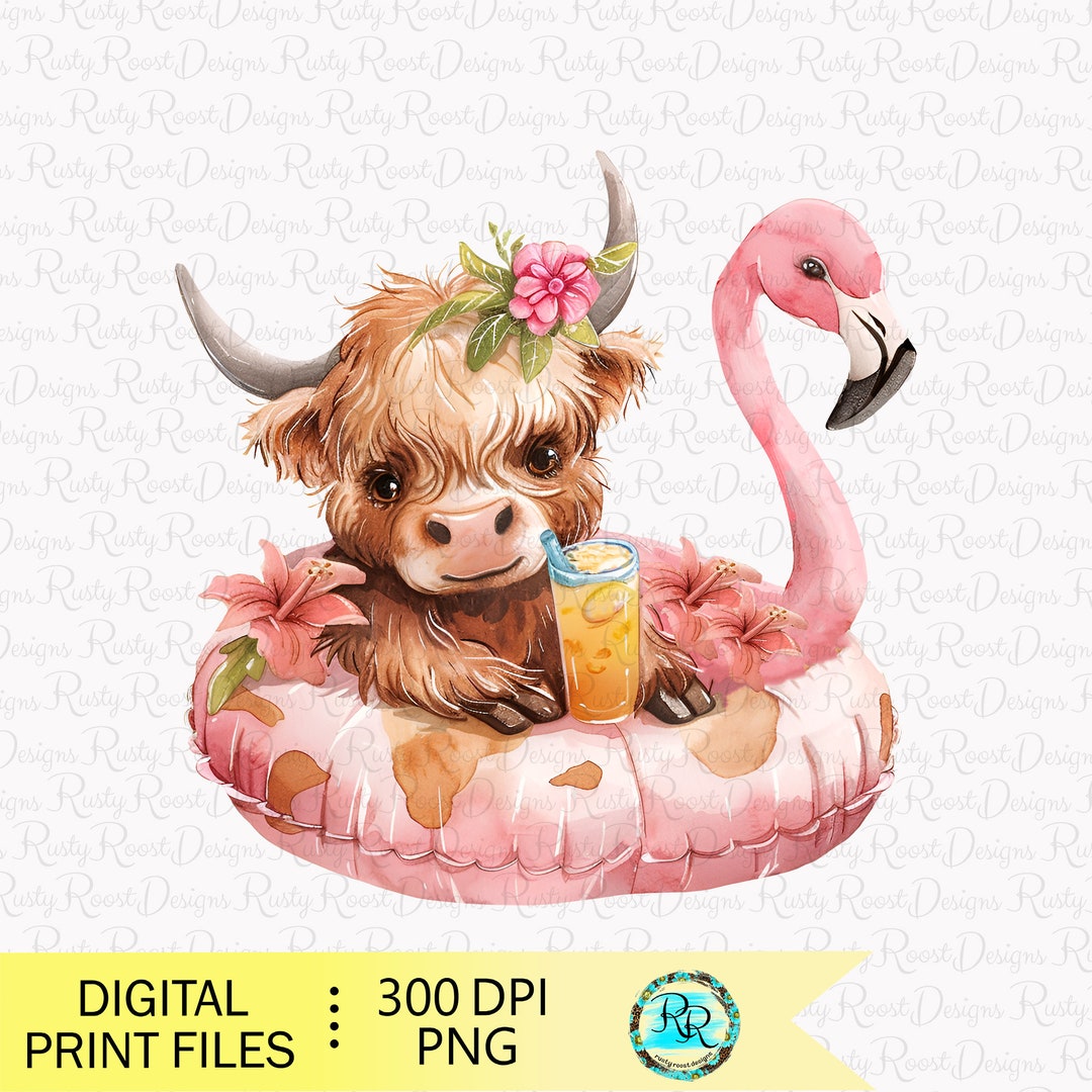 Highland Cow on Float Png, Funny Cow Sublimation Designs, Sublimation ...