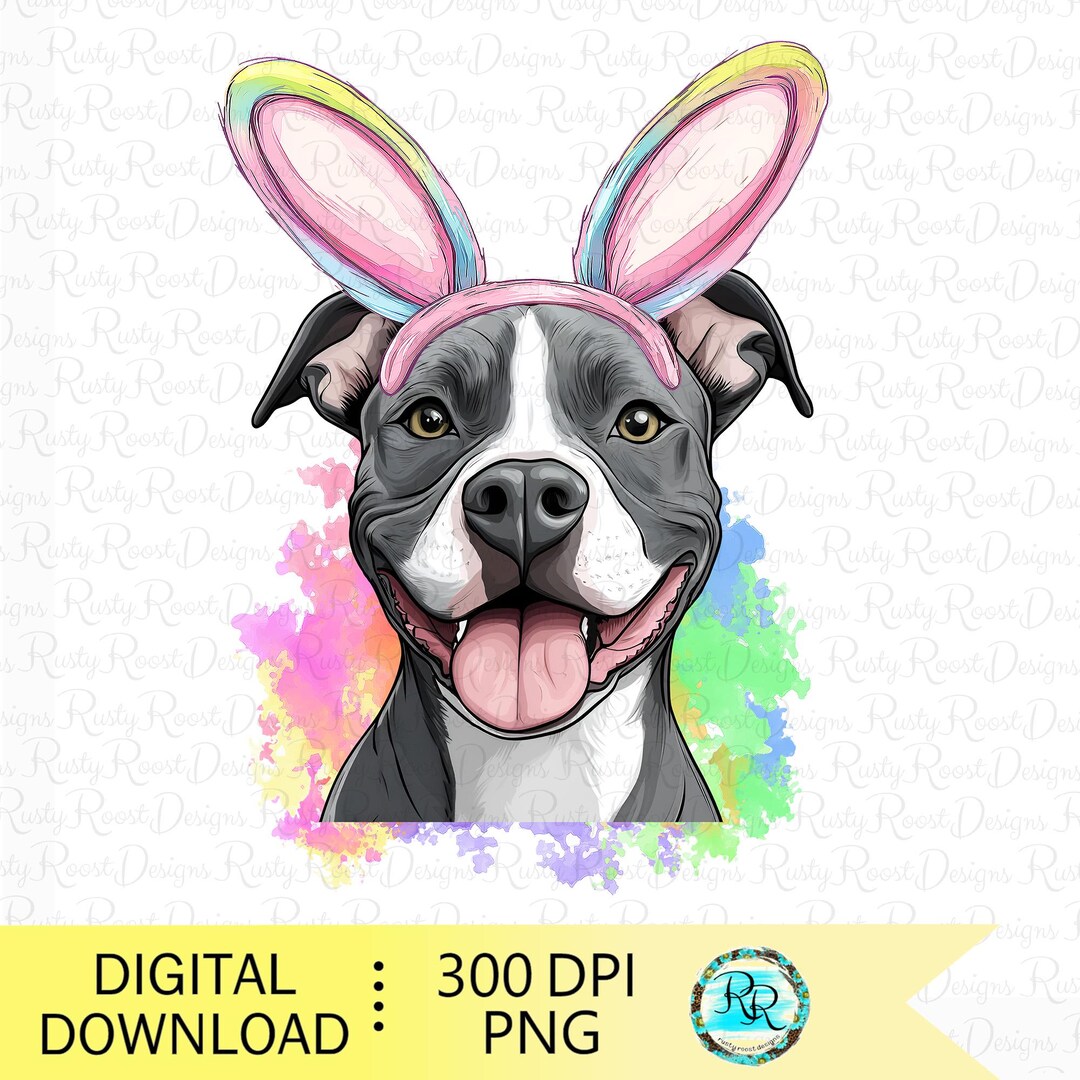 Easter Pitbull Png, Dog With Bunny Ears, Easter Sublimation Designs ...