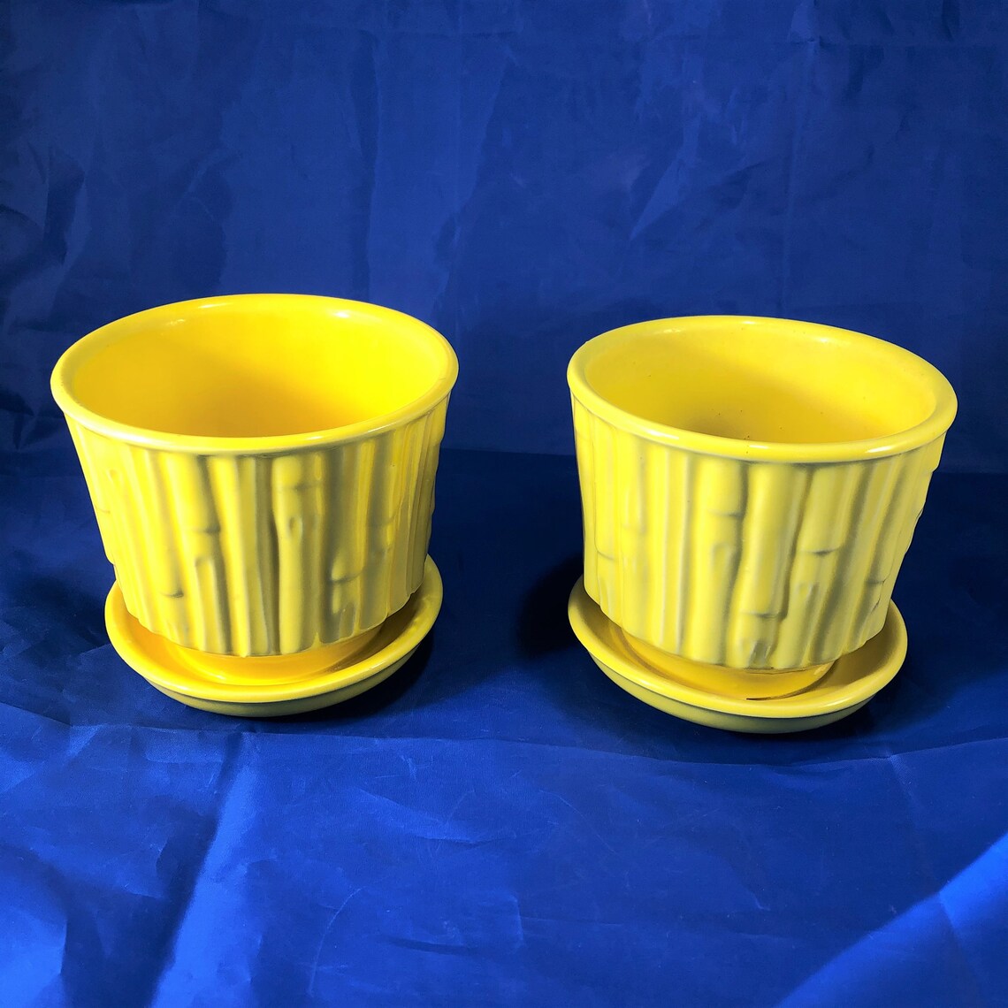 A Pair of Yellow Mccoy Pottery Flower Pots 0372 Bamboo - Etsy