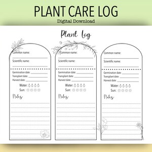 Printable Plant Log / Garden Journal / Plant Care Guide - Etsy